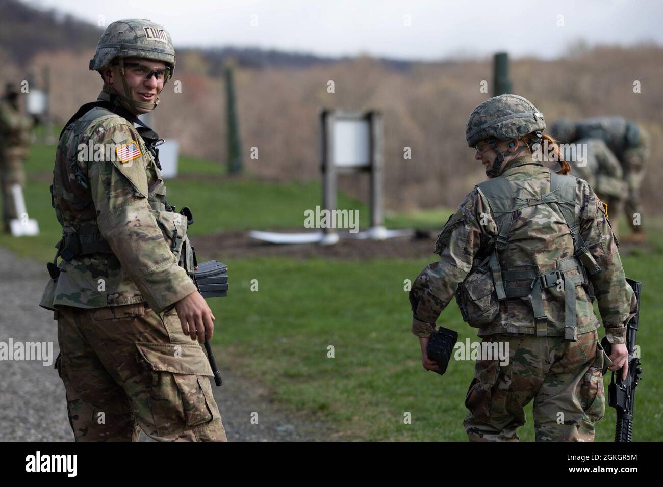 U.S. Army Cadets walk together after completing the M4 carbine range ...