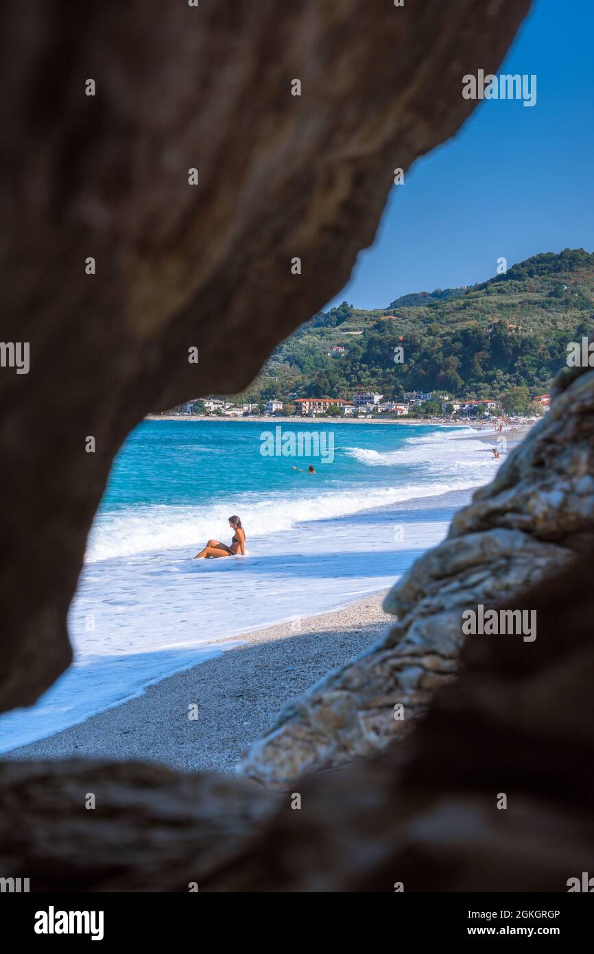 Famous beach of Chorefto, Pelion, Greece Stock Photo - Alamy