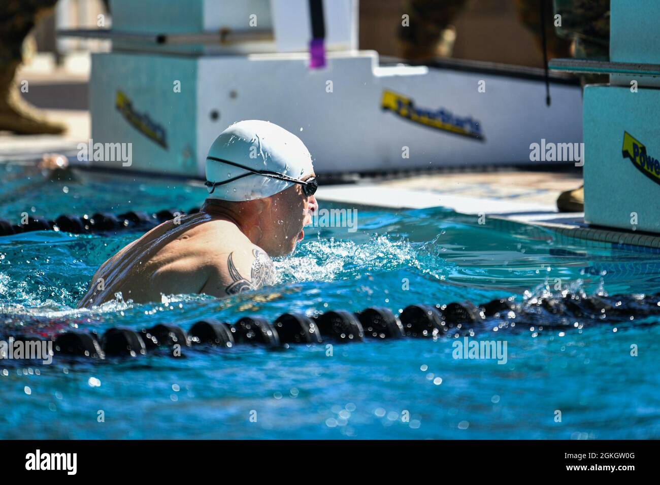 U.S. Marine Corps Sgt. Cade Allen competes in the swimming finals ...