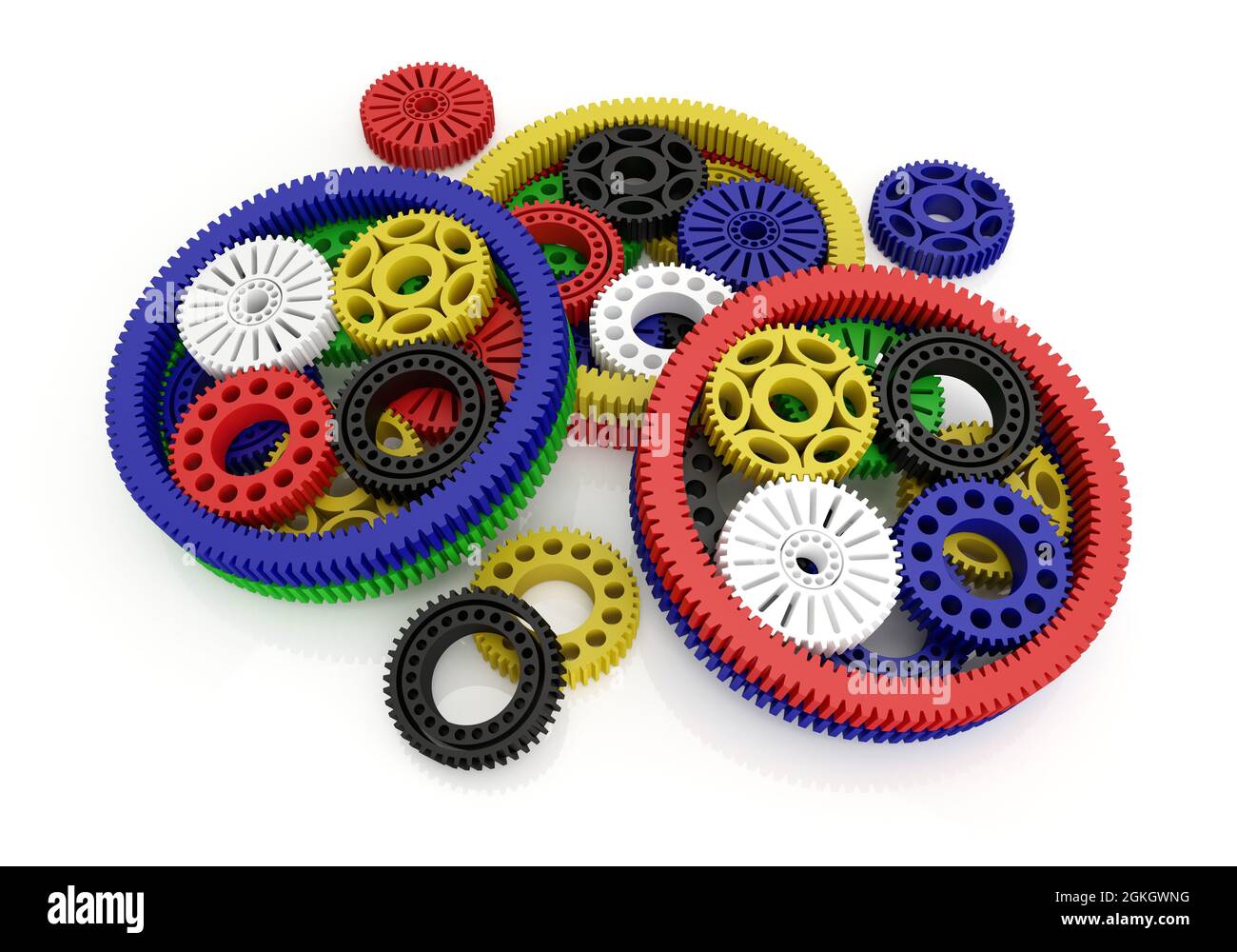 gears colored isolated on white background. 3d image Stock Photo - Alamy