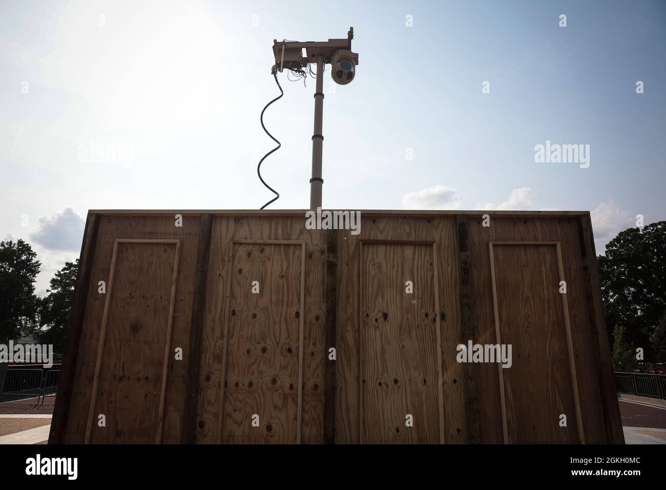 A temporary security camera structure has been installed ahead of the ...