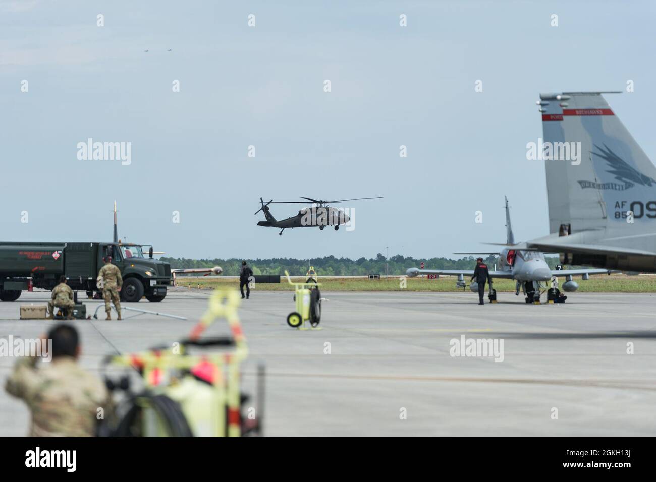 A Georgia National Guard Blackhawk helicopter lands at the Air ...