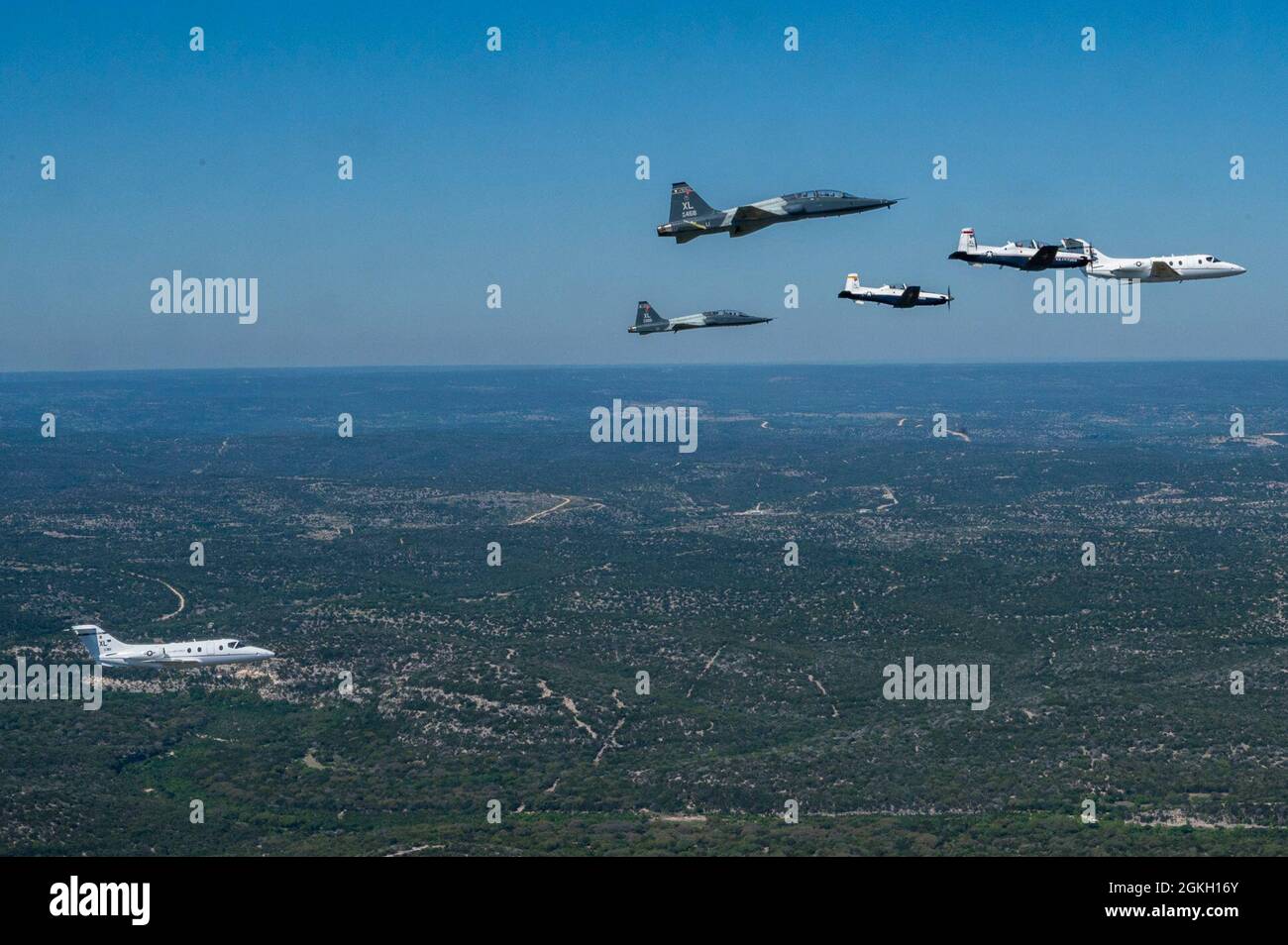 A six-ship dissimilar formation consisting of two T-1A Jayhawks, two T ...