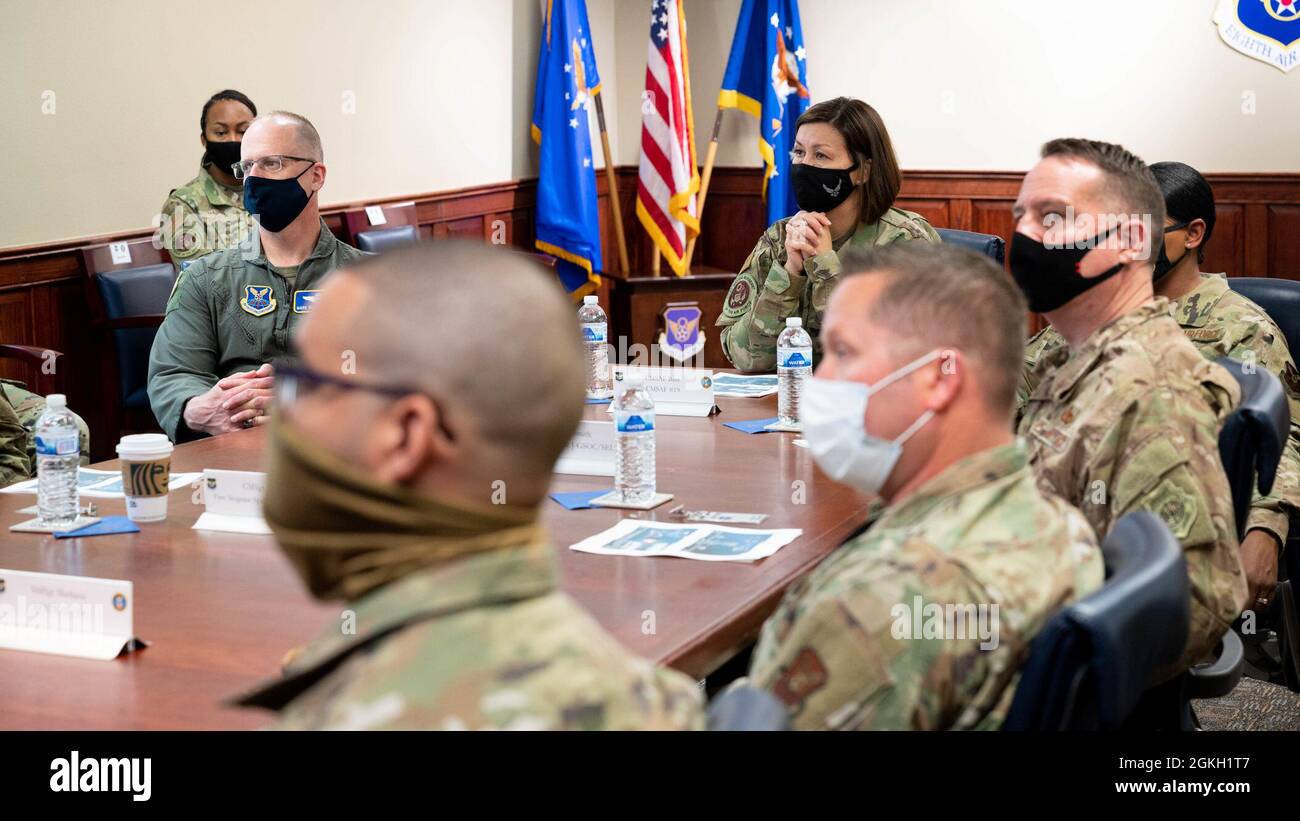 Chief Master Sergeant of the Air Force JoAnne S. Bass listens to an ...