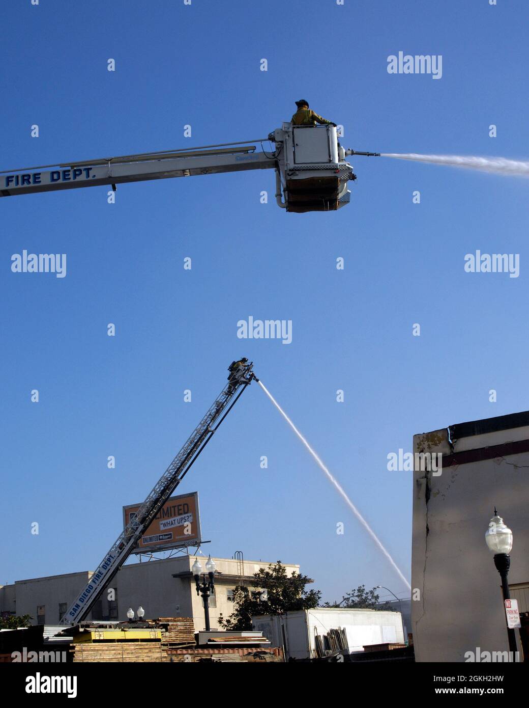 San Diego Fire-Rescue Snorkel and Aerial Ladder douse hot spots at ...
