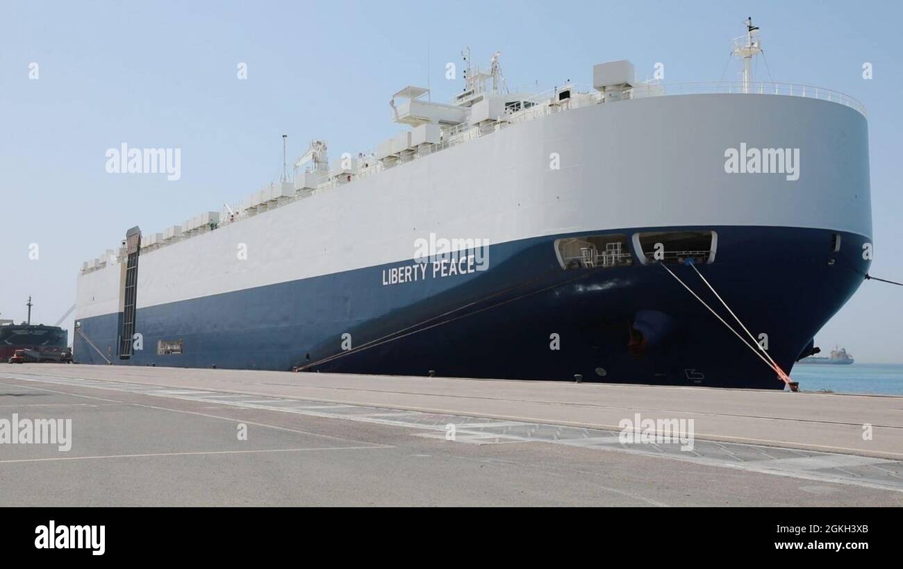 The Liberty Peace cargo vessel arrives at the industrial port of Yanbu ...