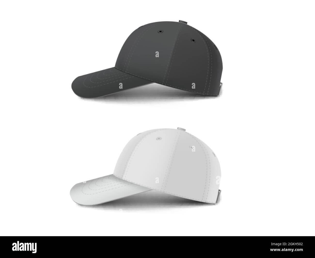Black and white baseball cap set side view realistic vector template ...