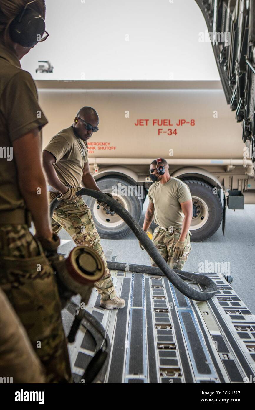 U.S. Airmen with the 379th Expeditionary Logistics Readiness Squadron ...