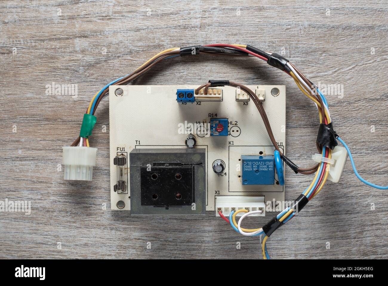 Air temperature sensor. Printed circuit board of the electronic control ...