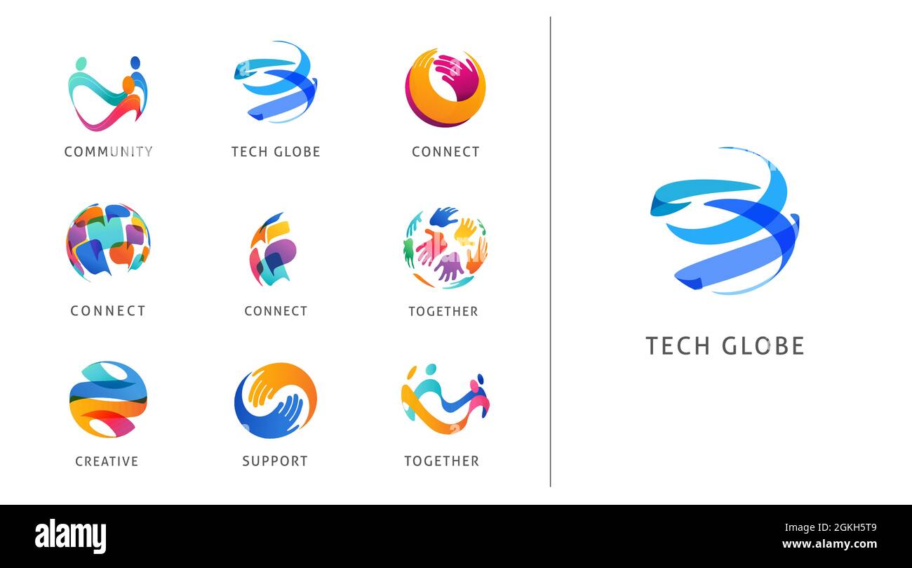 Logo set, creative, technology, biotechnology, tech icons concept ...