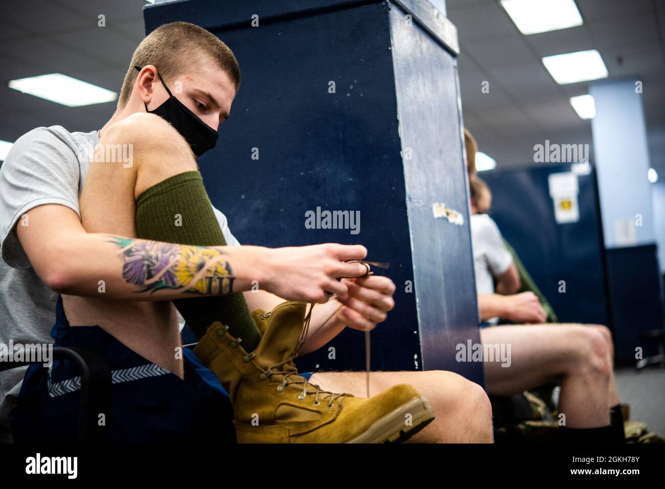 U.S. Air Force basic military training trainees receive their initial ...
