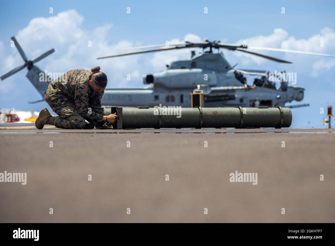An ordnance technician with Marine Light Attack Helicopter Squadron 367 ...
