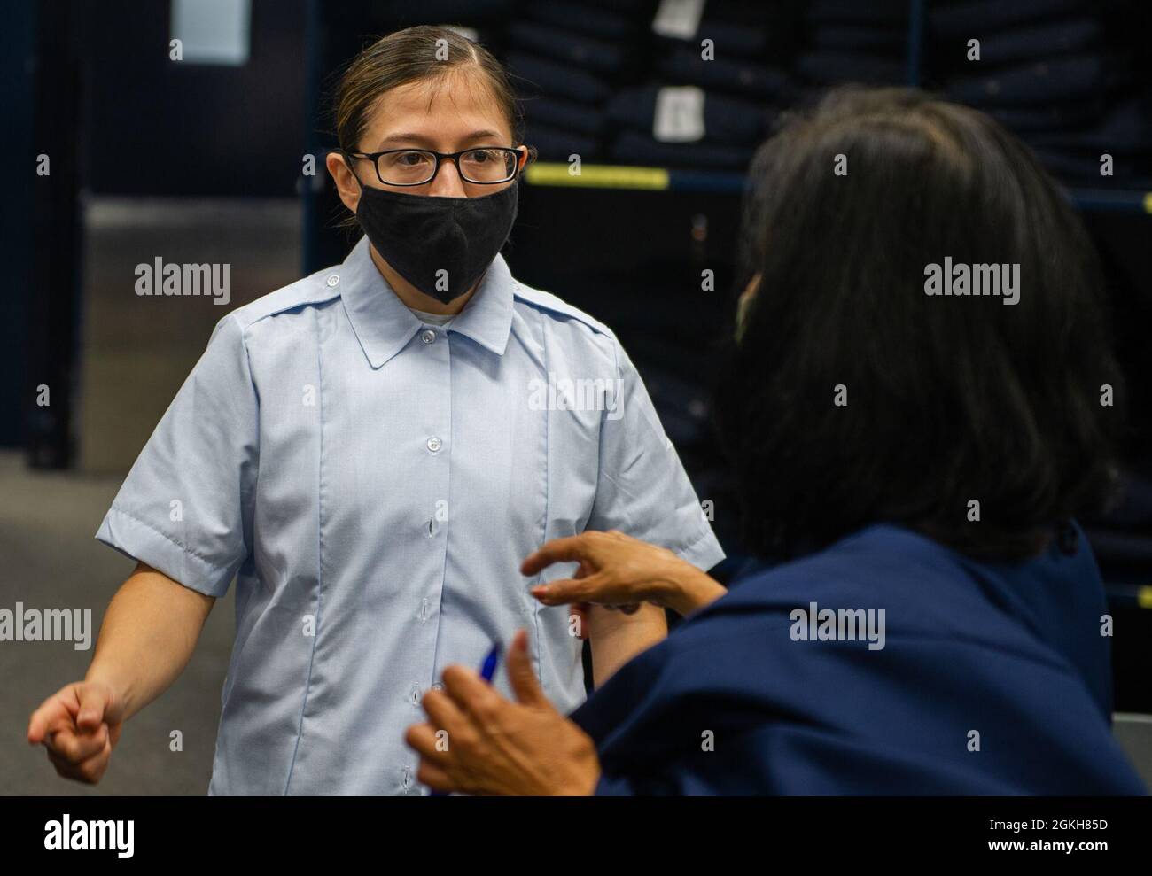 U.S. Air Force basic military training trainees receive their initial ...
