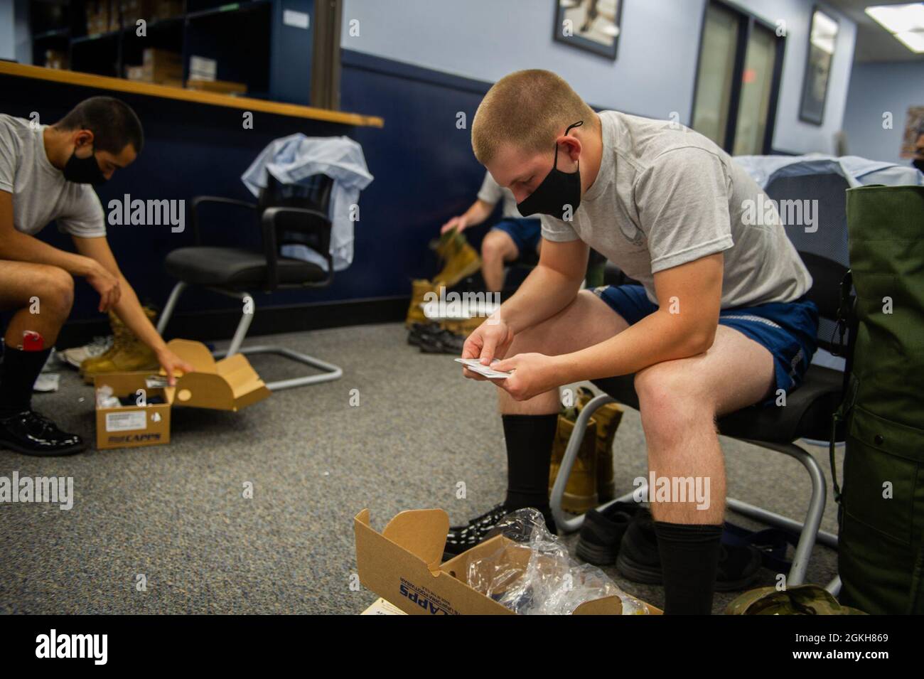 U.S. Air Force basic military training trainees receive their initial ...