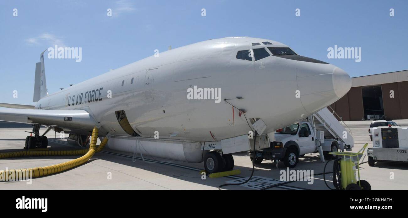 An E-8C Joint STARS aircraft sits on the flightline at Robins Air Force ...