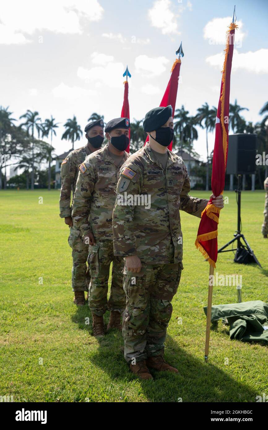 U.S. Army Pacific Soldiers hold the command flags April 22 during the ...
