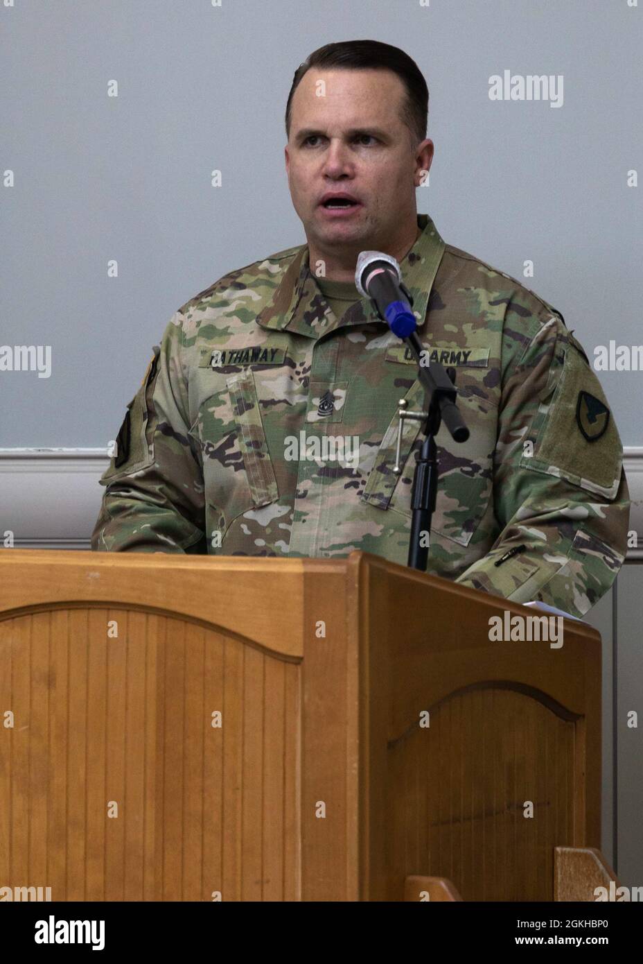 U.S. Army Sgt. Major Hathaway, HHC USAG, Casey, delivers the opening ...