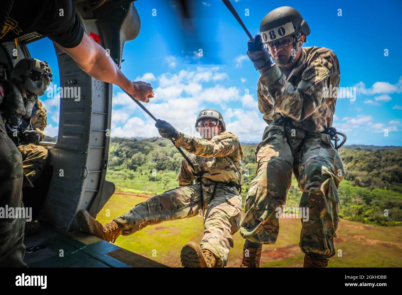 Schofield Barracks, HI — Soldiers rappel from a UH-60 Black Hawk during ...