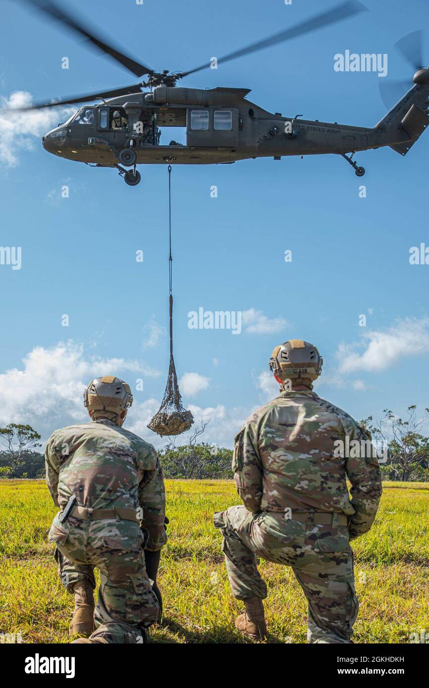 25th Infantry Division Soldiers rappel from a UH-60 Black Hawk during a ...