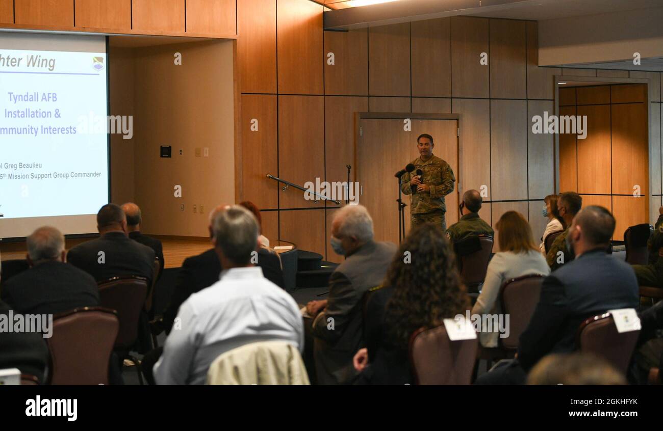 U.S. Air Force Col. Greg Moseley, 325th Fighter Wing commander, gives a ...
