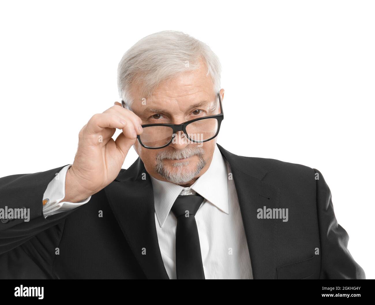 Elderly man with glasses on white background Stock Photo - Alamy
