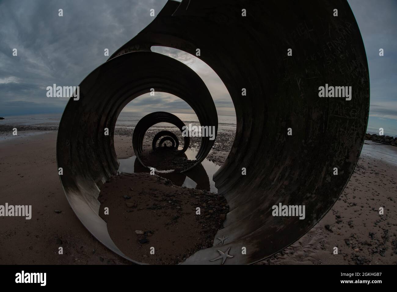 Mary's Shell at Cleveleys around Sunset - public art metal sculpture by ...