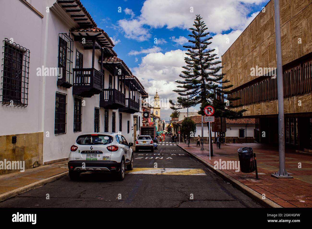 Street in the colonial neighborhood of La candelaria, Bogotá, sunny ...