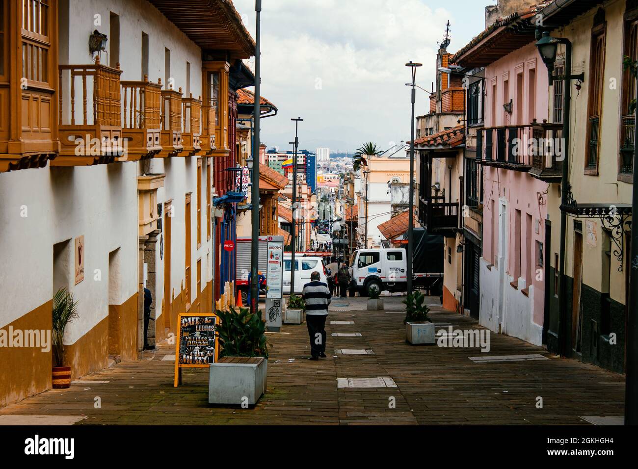 Street in the colonial neighborhood of La candelaria, Bogotá, sunny ...