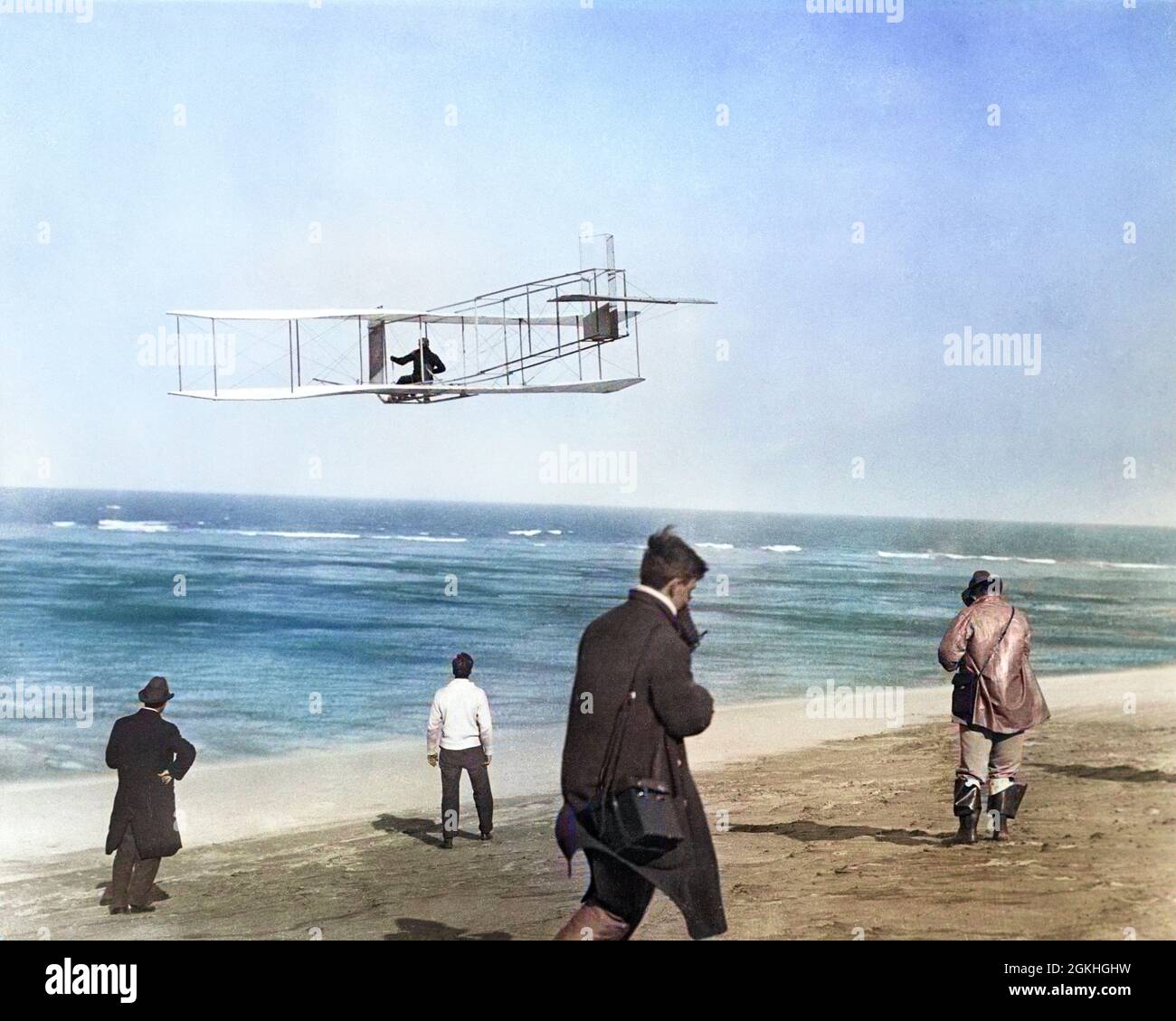 1910s 1911 WRIGHT BROTHERS FLYING A GLIDER AND SPECTATORS ON OCEAN ...