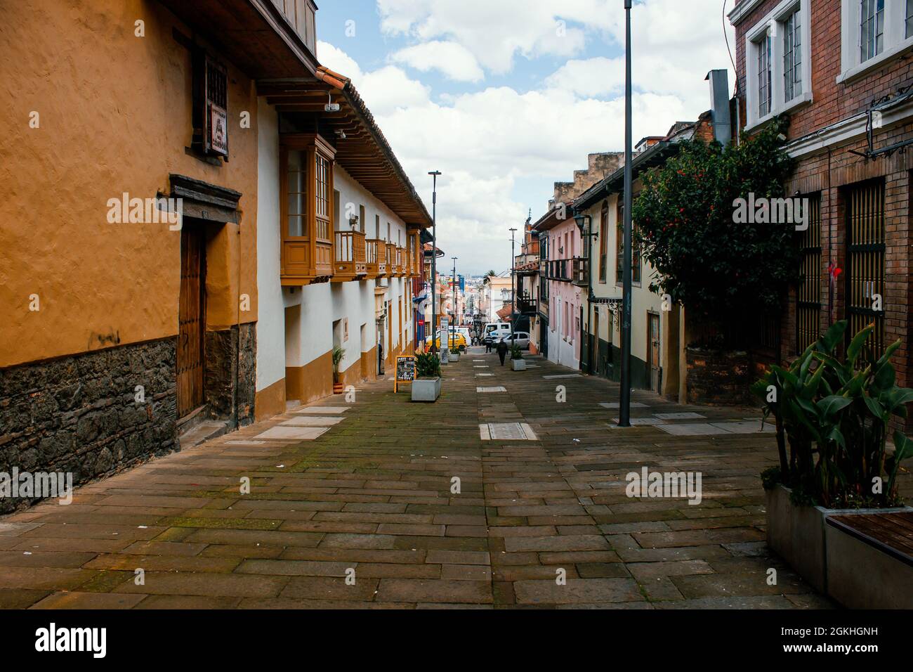 Street in the colonial neighborhood of La candelaria, Bogotá, sunny ...