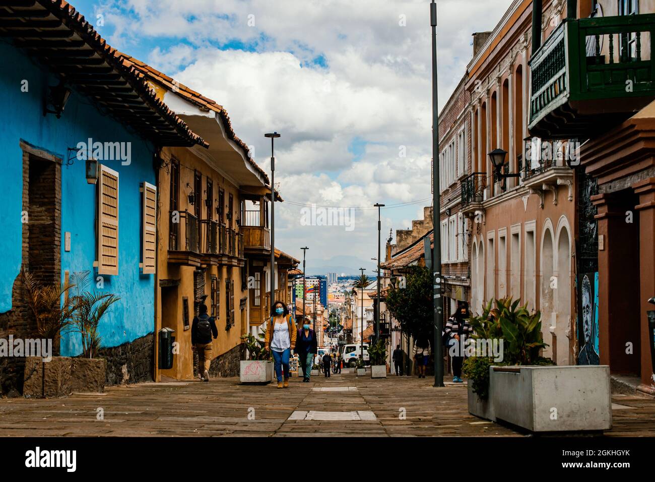 Street in the colonial neighborhood of La candelaria, Bogotá, sunny ...