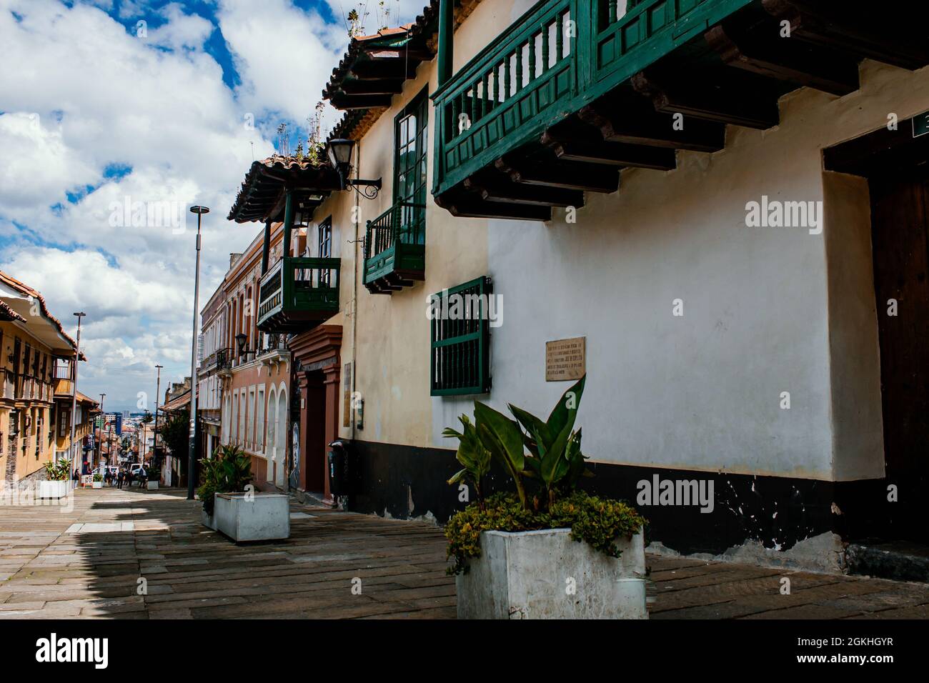 Street in the colonial neighborhood of La candelaria, Bogotá, sunny ...