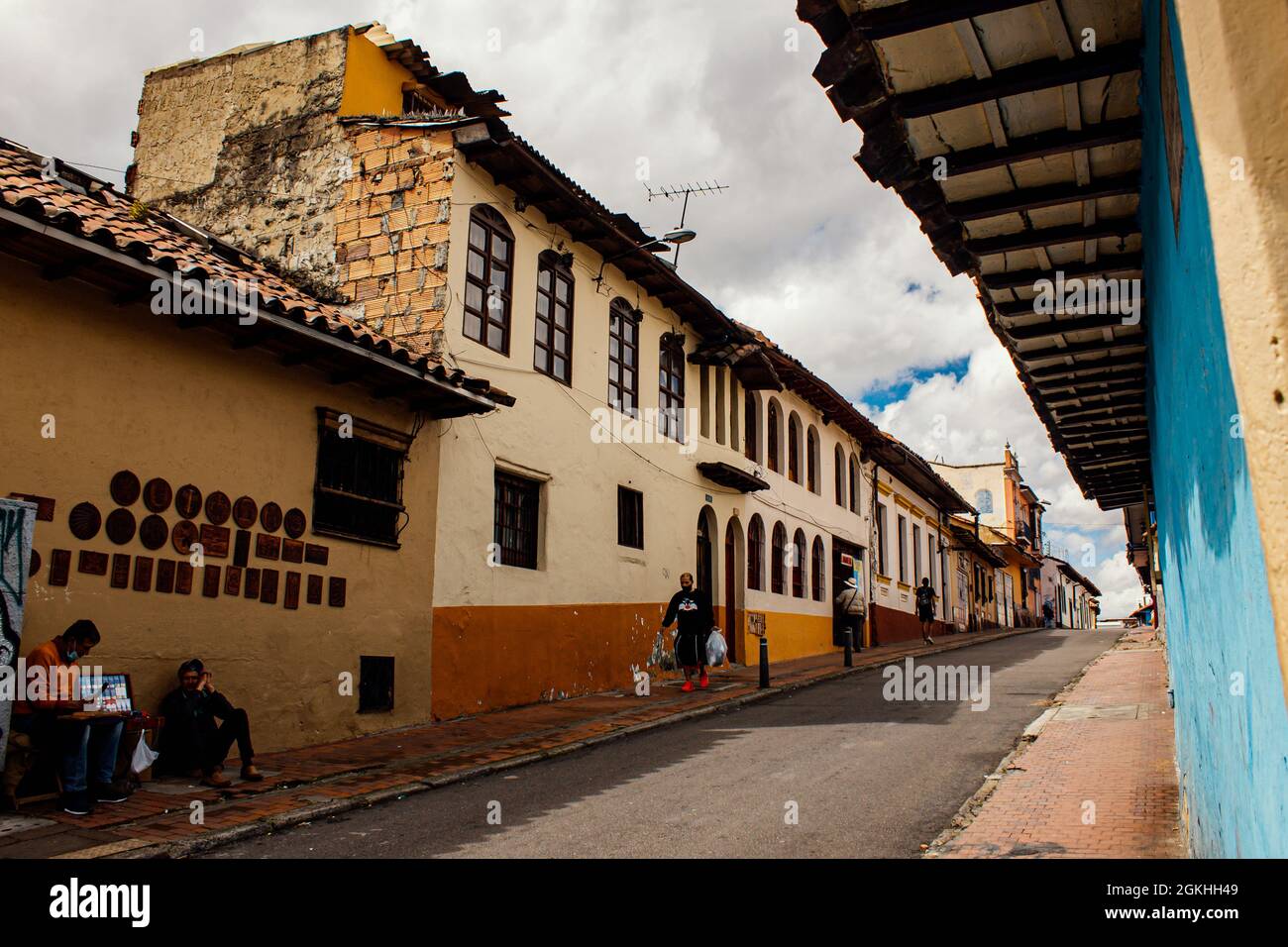 Street in the colonial neighborhood of La candelaria, Bogotá, sunny ...