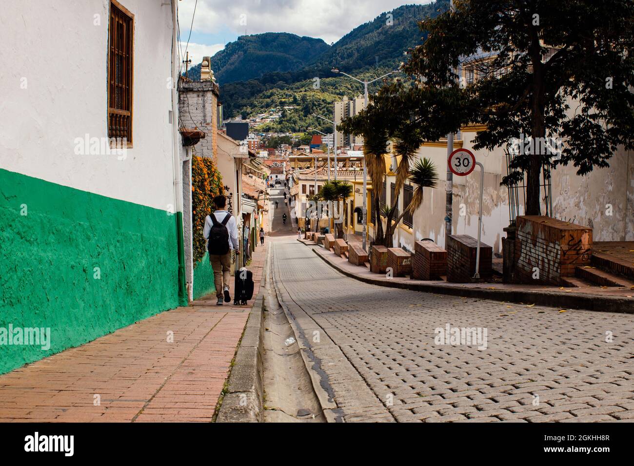 Street in the colonial neighborhood of La candelaria, Bogotá, sunny ...