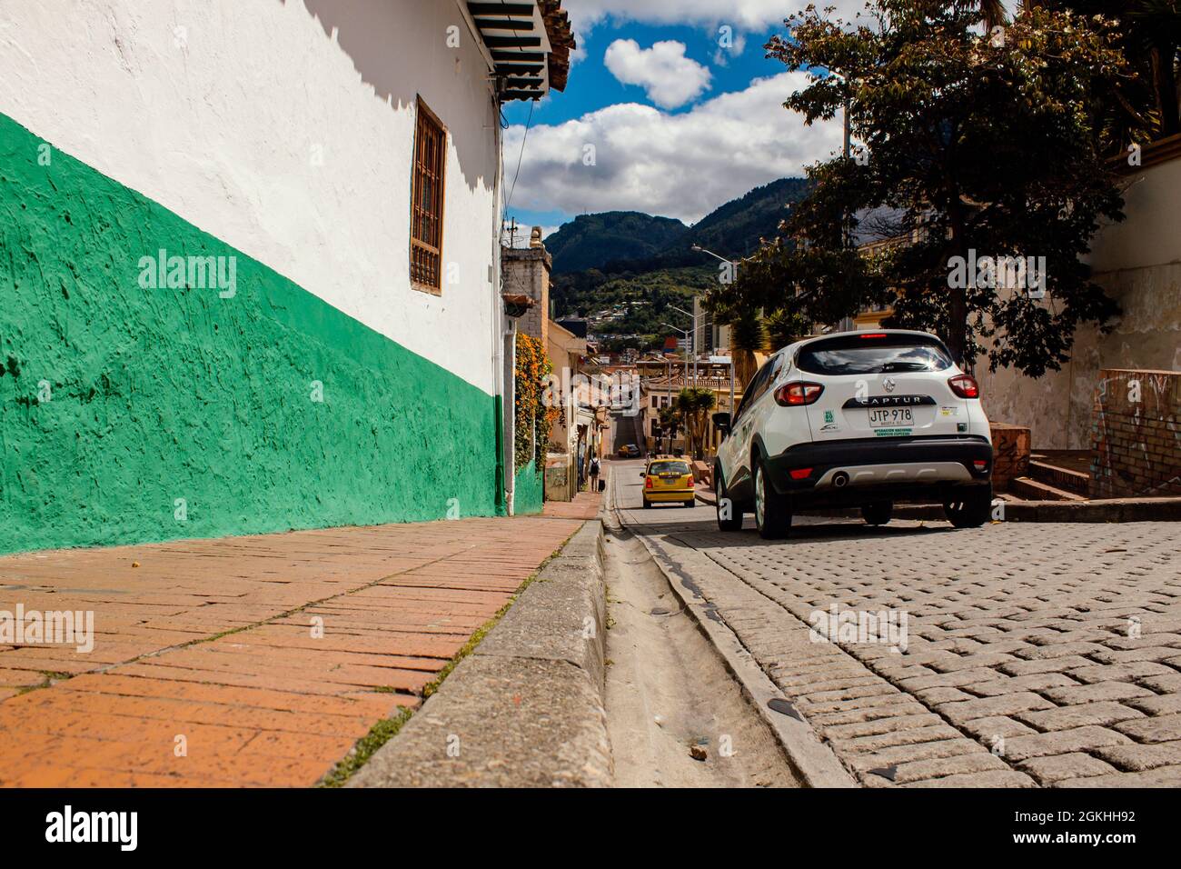 Street in the colonial neighborhood of La candelaria, Bogotá, sunny ...