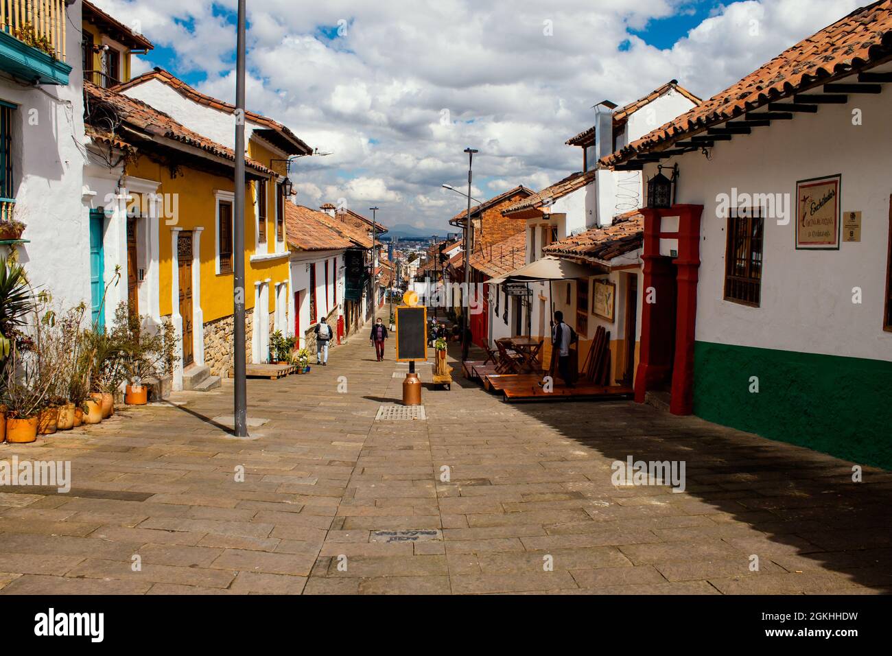 Street in the colonial neighborhood of La candelaria, Bogotá, sunny ...