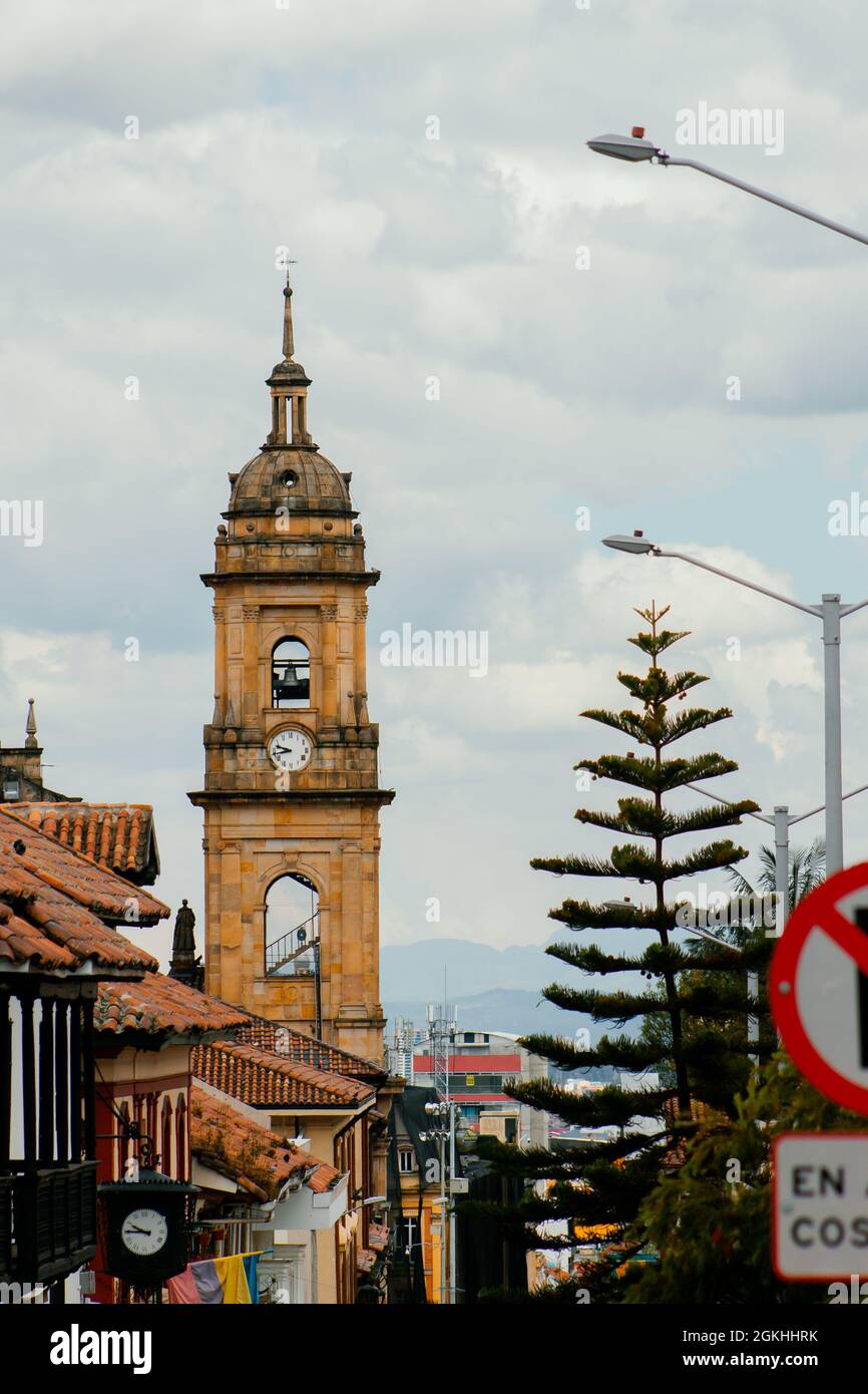 Street in the colonial neighborhood of La candelaria, Bogotá, sunny ...