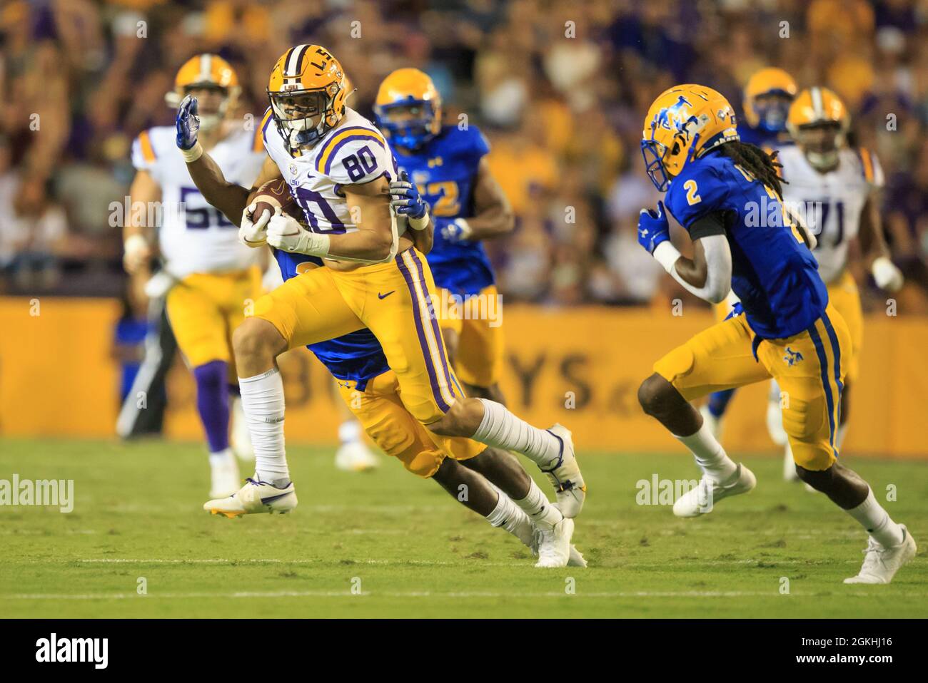 LSU Tigers wide receiver Jack Bech (80) runs after the catch as a ...