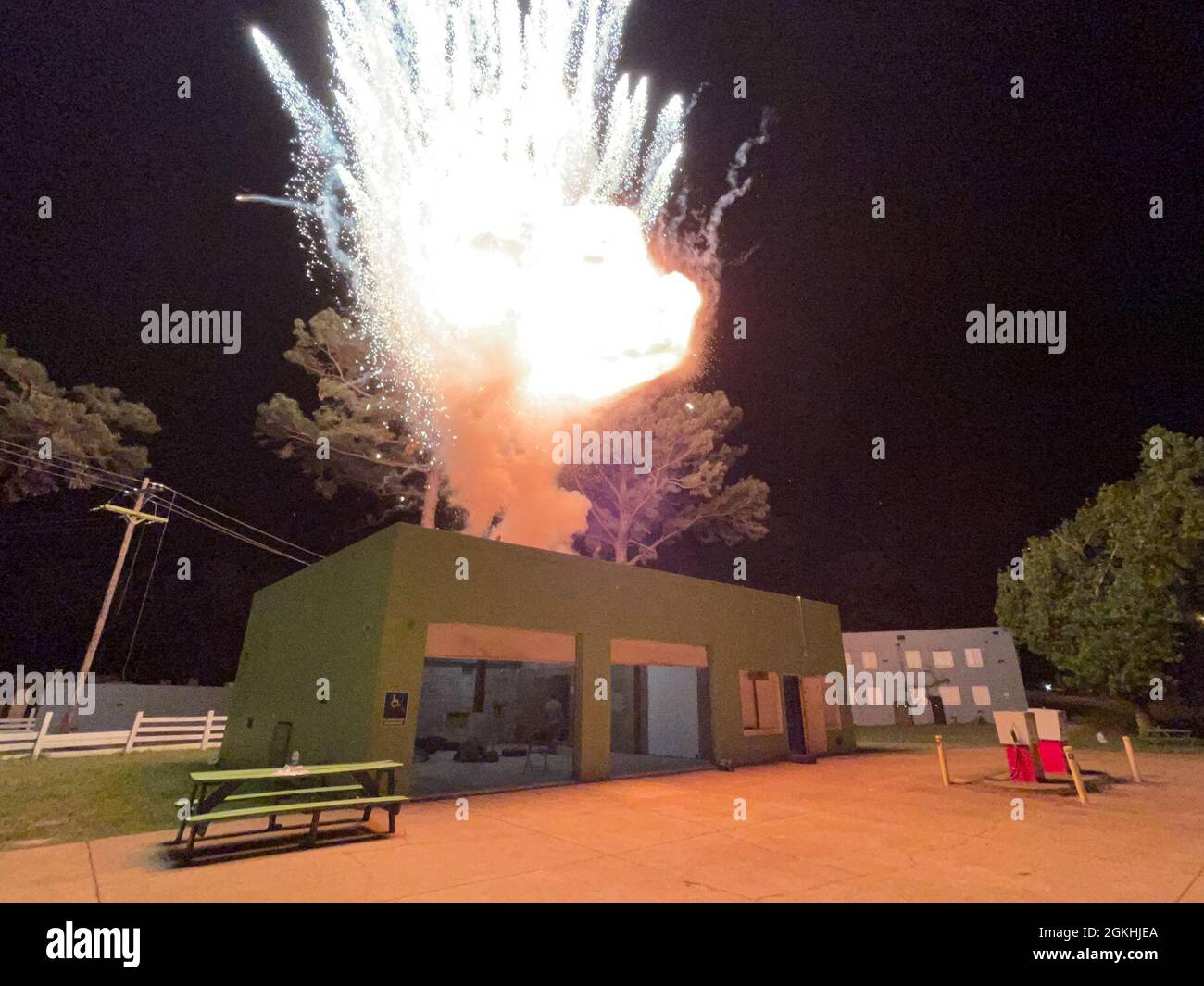 Night time explosion during a village assault at JRTC RTN 21-06 Stock ...