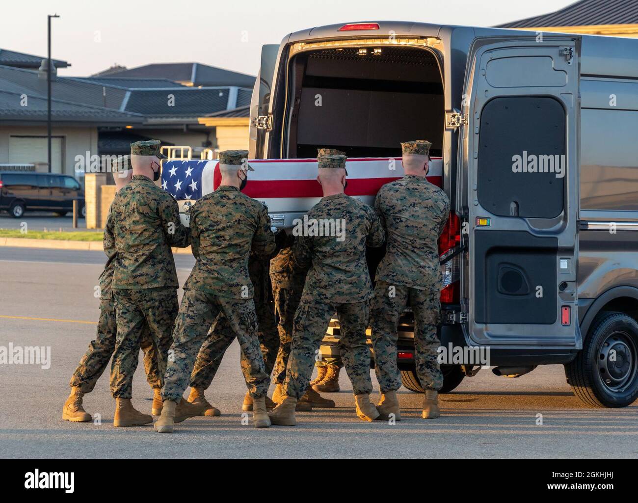 A U.S. Marine Corps carry team transfers the remains of Marine Sgt ...