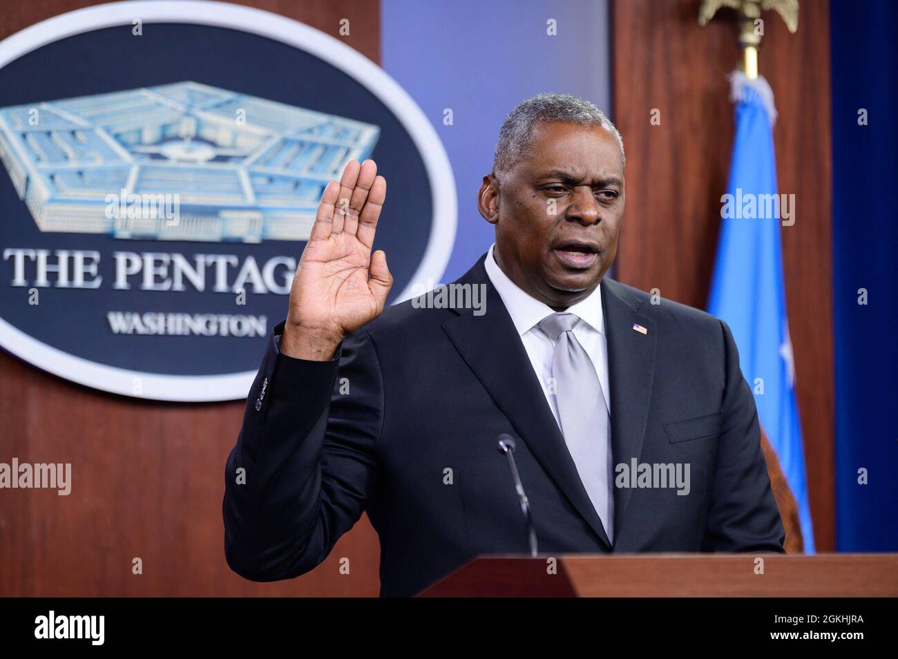 Secretary of Defense Lloyd J. Austin III administers the Oath of Office ...