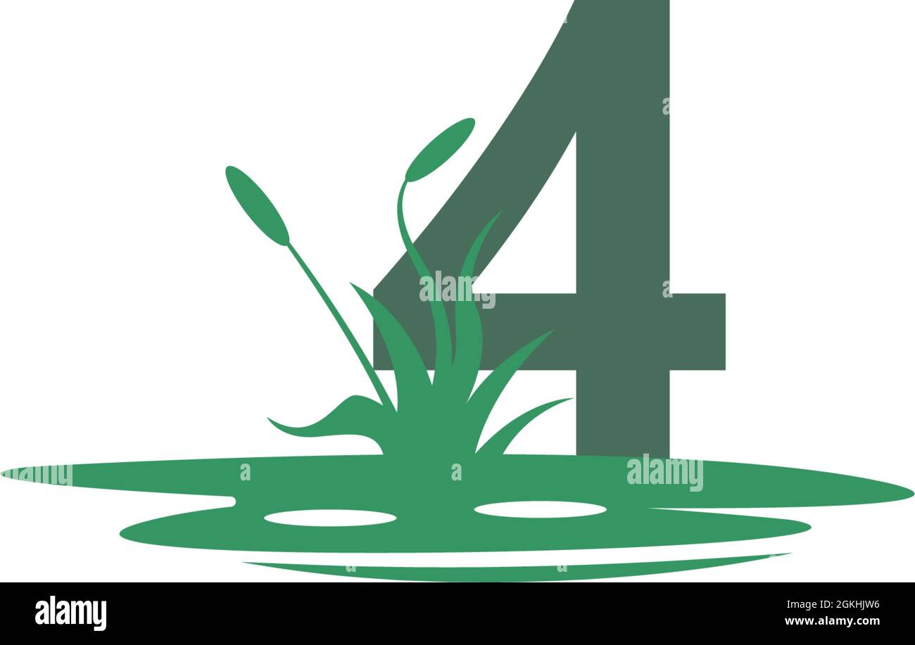 Number 4 behind puddles and grass template illustration Stock Vector ...