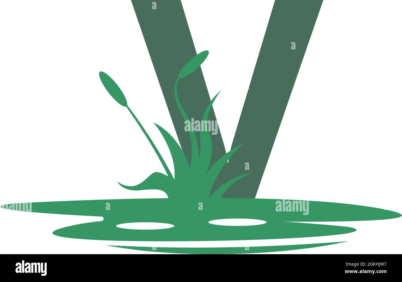 letter V behind puddles and grass template illustration Stock Vector ...