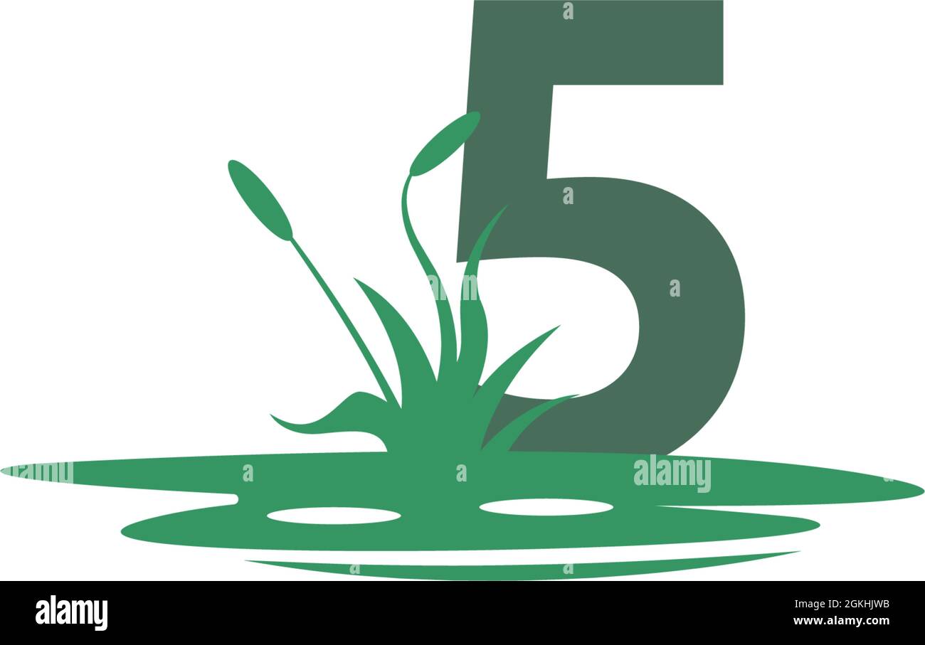 Number 5 behind puddles and grass template illustration Stock Vector ...
