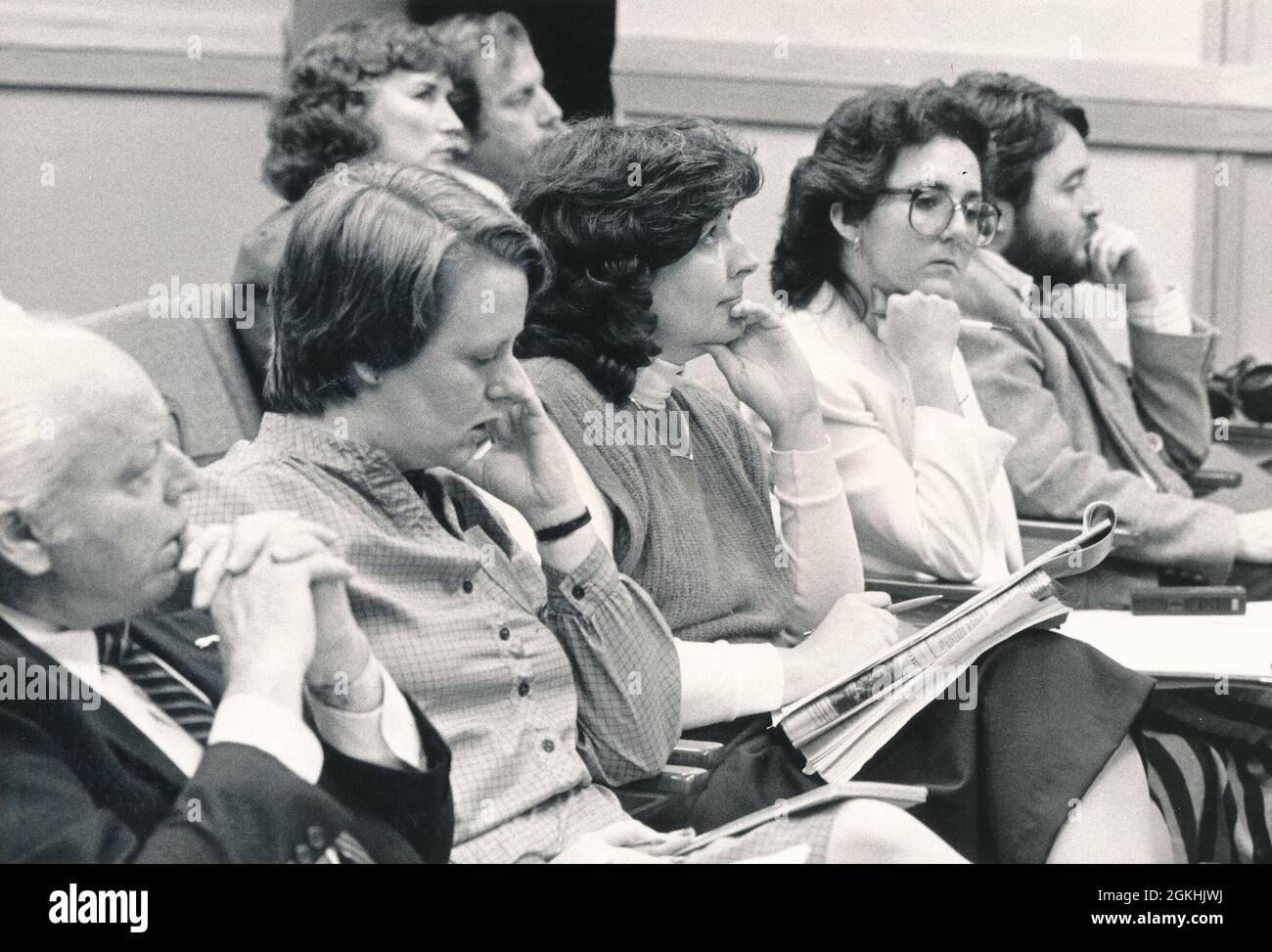 ©1990's Capitol press corps at a committee hearing at the Texas Capitol ...