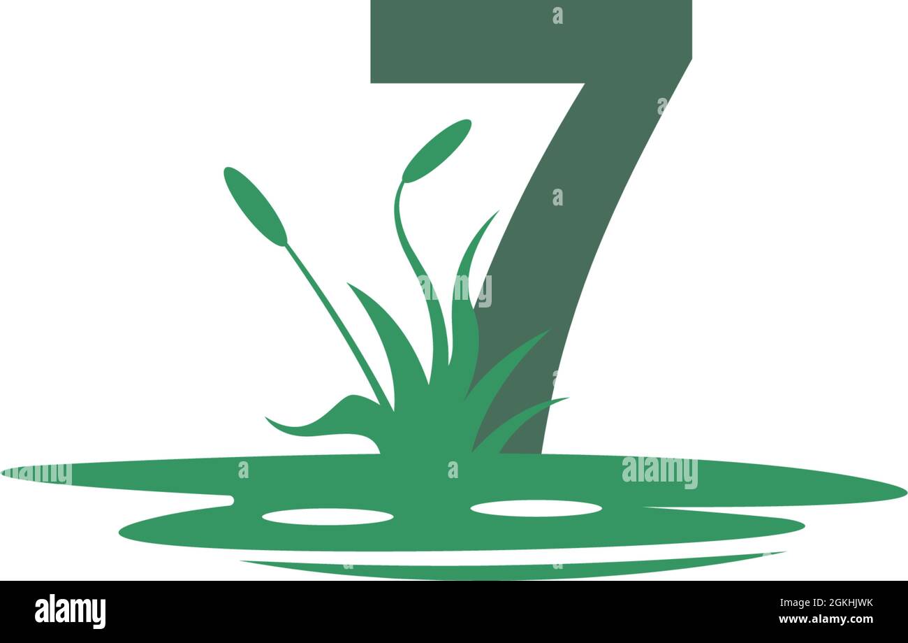 Number 7 behind puddles and grass template illustration Stock Vector ...
