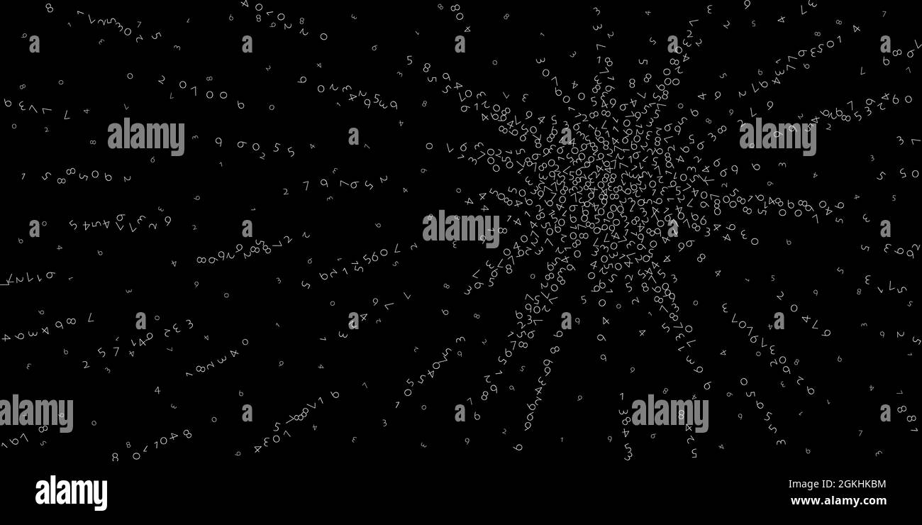 Falling numbers, big data concept. Binary white disorderly flying ...
