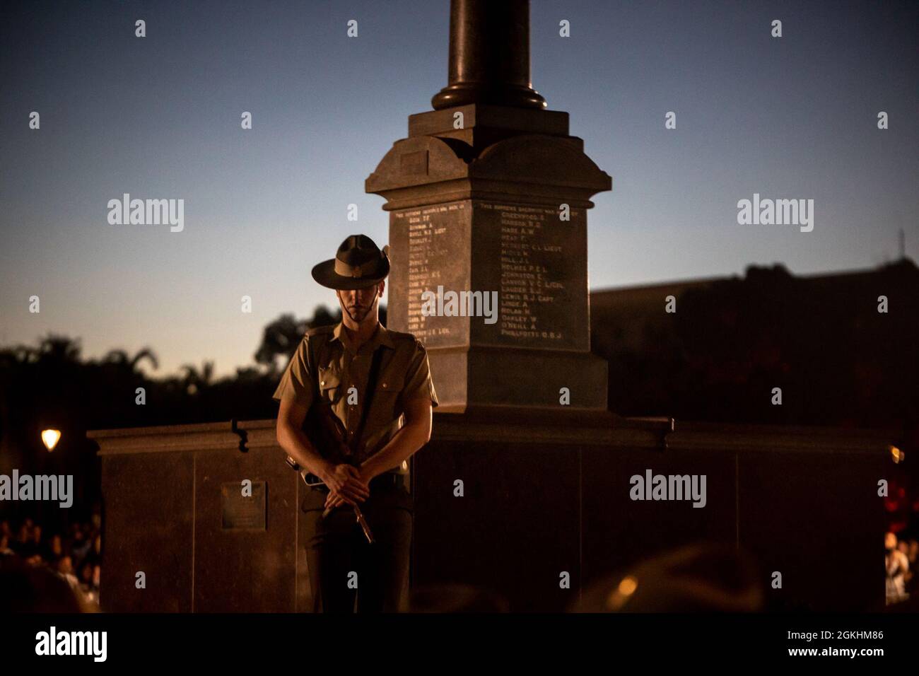 An Australian Army service member stands at his post as catafalque ...
