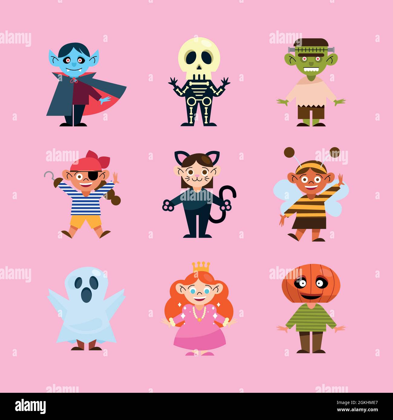 girls and boys collection with halloween costumes Stock Vector Image ...
