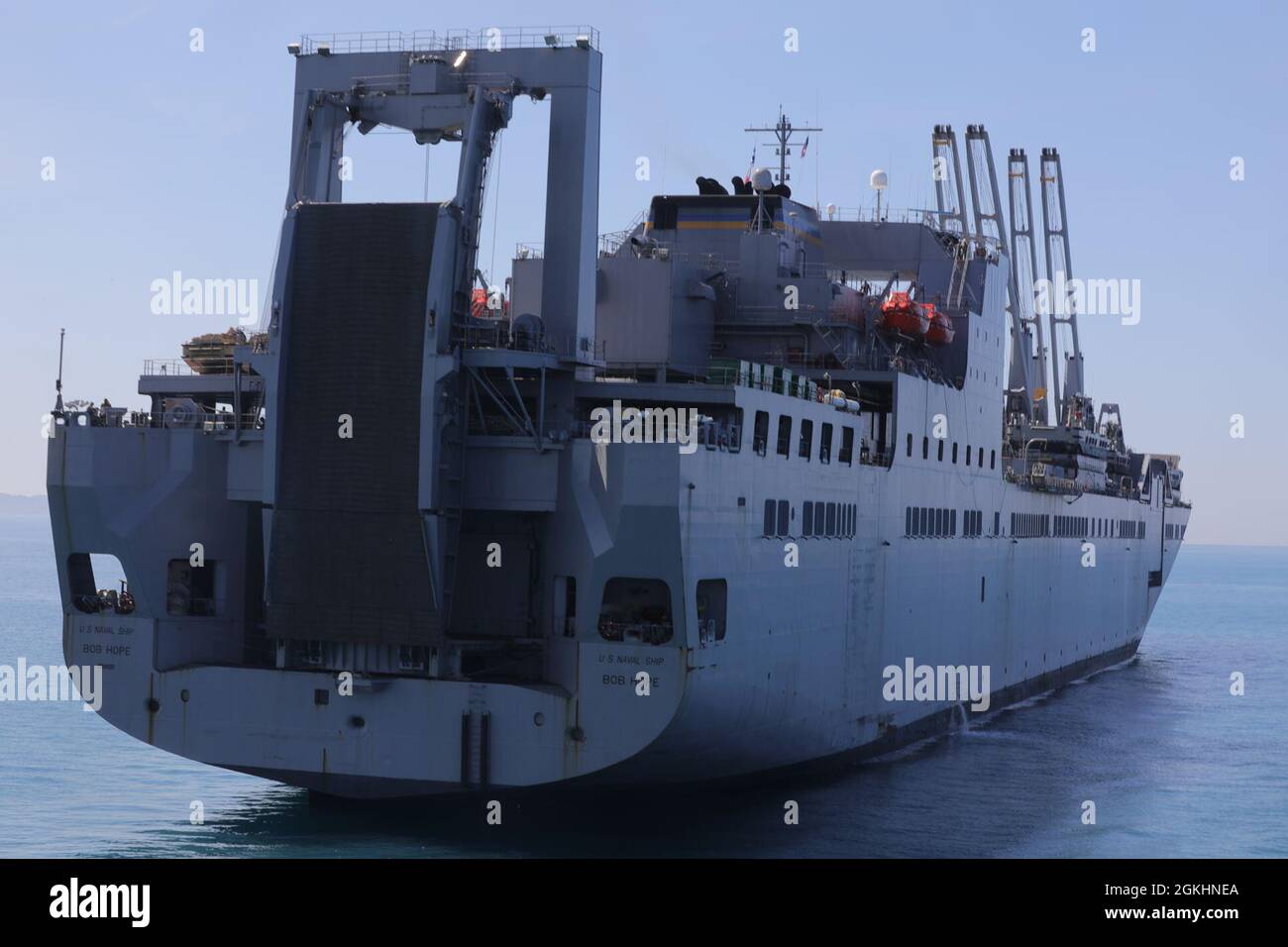 The U.S. Navy Ship Bob Hope anchors in the port of Durres, Albania Apr ...
